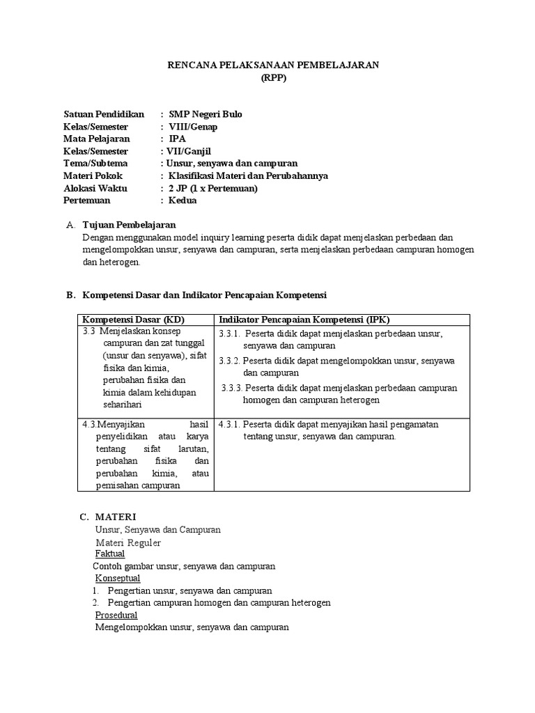 Contoh RPP 13 Komponen | PDF