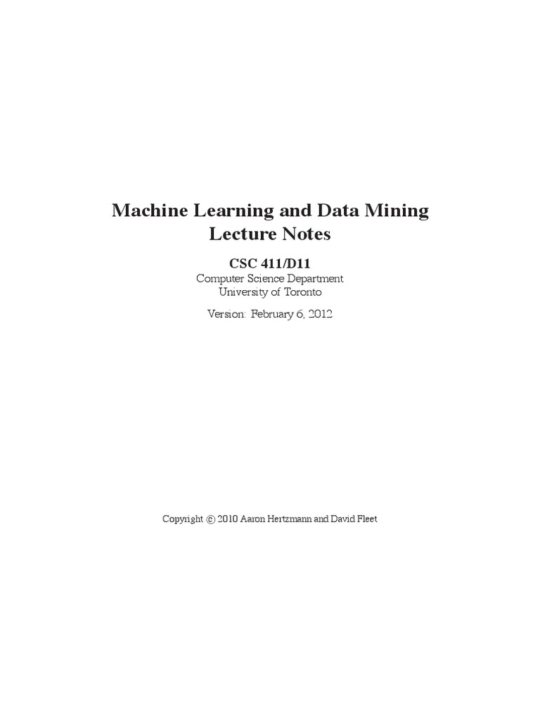 Machine Learning and Data Mining University of Toronto | PDF | Machine ...