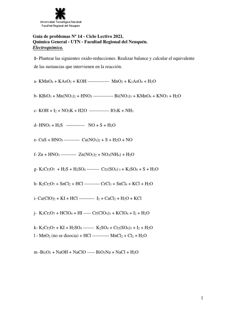 GUIA #14 Electroquímica | PDF | Redox | Química