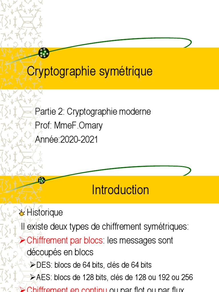 Cryptographie Symétrique: Partie 2: Cryptographie Moderne Prof: Mmef - Omary Année:2020-2021 ...