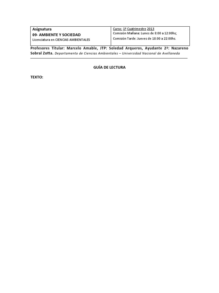 Plantilla de Guia de Lectura | PDF