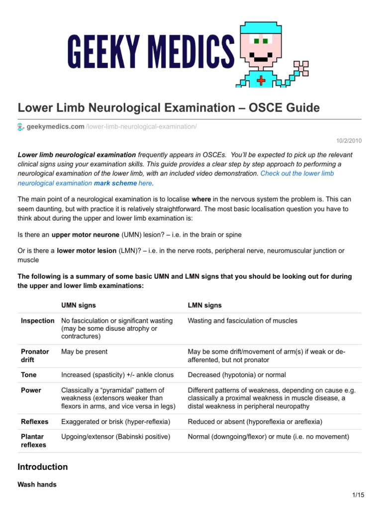 Lower Limb Neurological Examination OSCE Guide | PDF | Anatomical Terms Of Motion | Foot