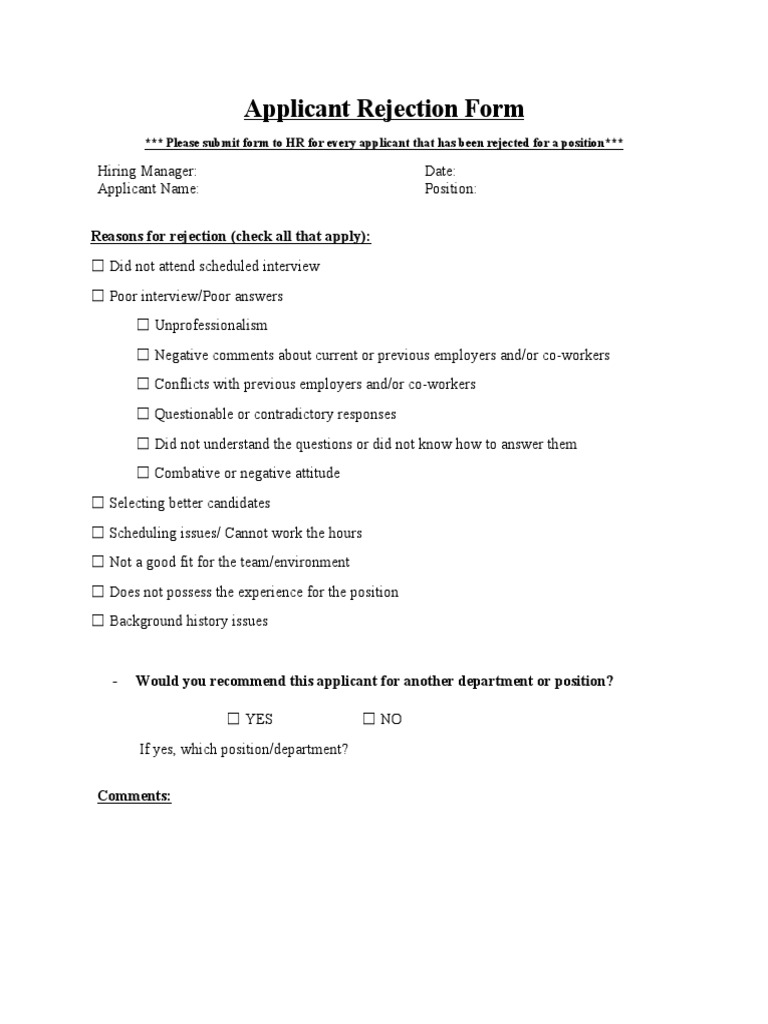 Applicant Rejection Form | PDF