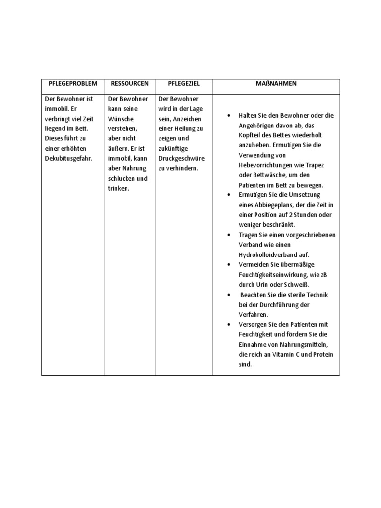 Dekubitus Pflegeplanung | PDF