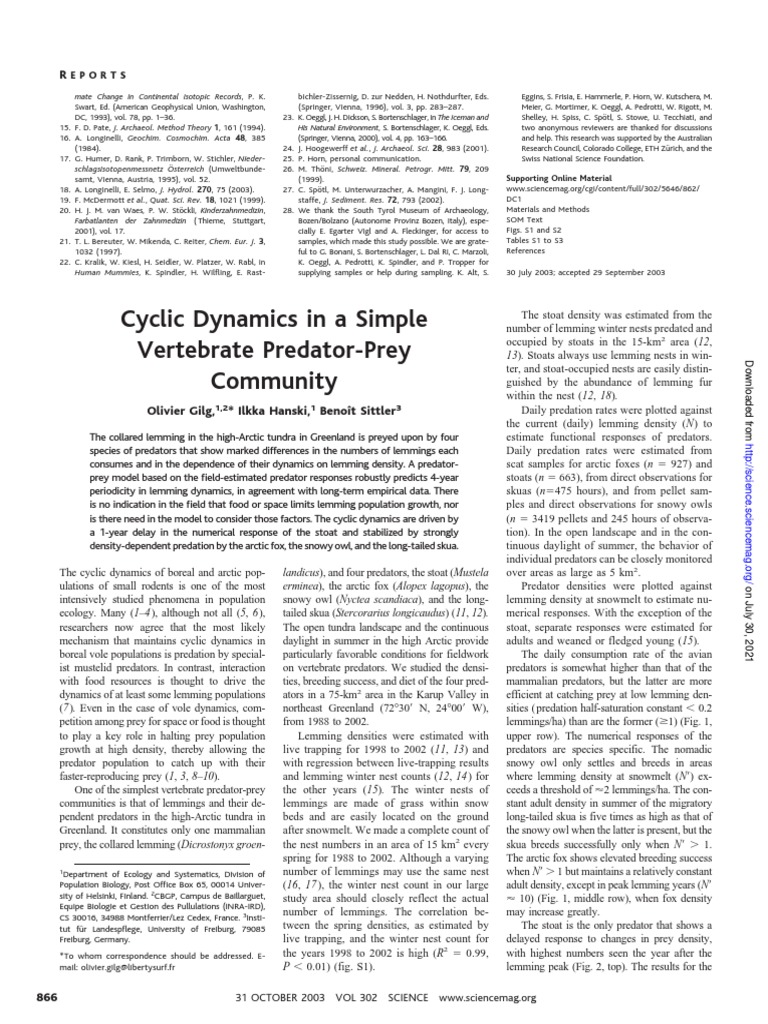 Cyclic Dynamics in A Simple Vertebrate Predator-Prey Community | PDF ...