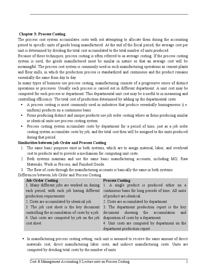 Chapter 3: Process Costing: Cost & Management Accounting I/ Lecture Note On Process Costing ...