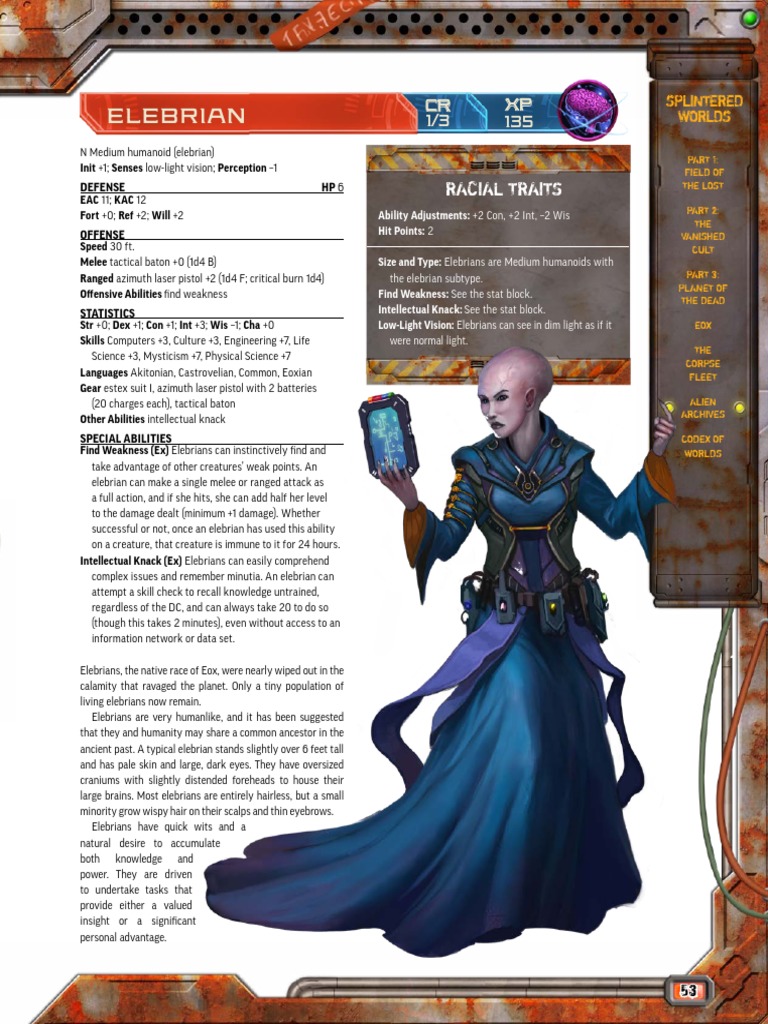 Elebrian Race Overview for Starfinder | PDF