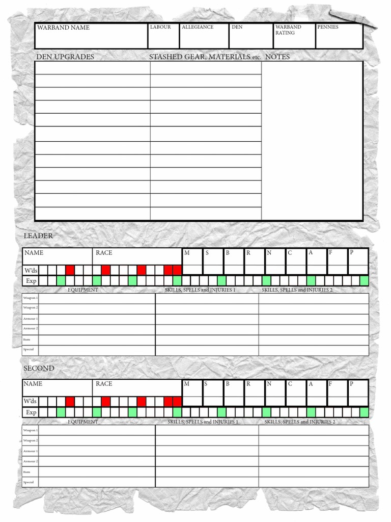 Burrows&Badgers Warband Roster | PDF