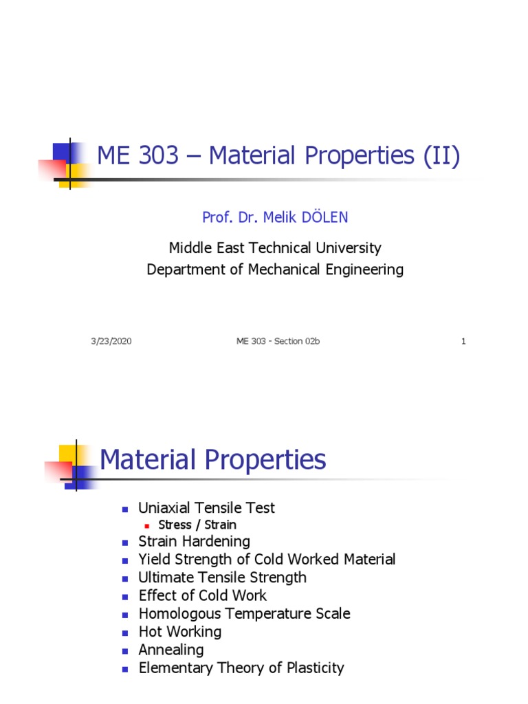 ME 303 (Manufacturing Engineering) - 03 - Material Properties II ...