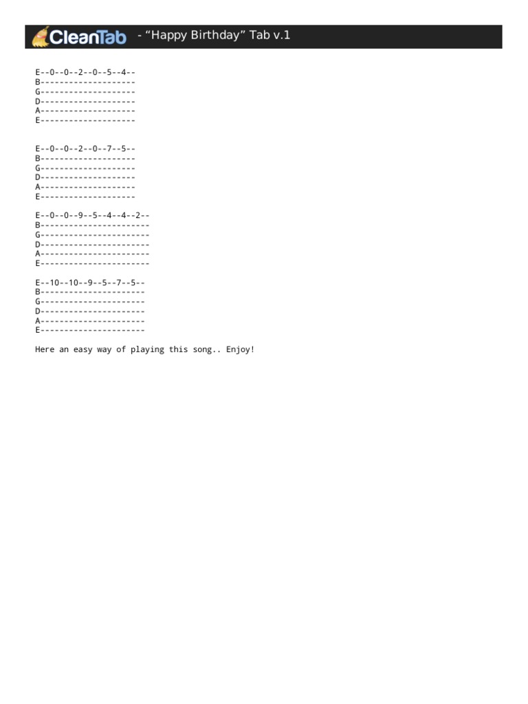 Happy Birthday Guitar Tab | PDF