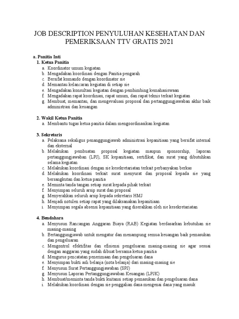 Jobdesc Penyuluhan Kesehatan Dan Pemeriksaan TTV Gratis | PDF
