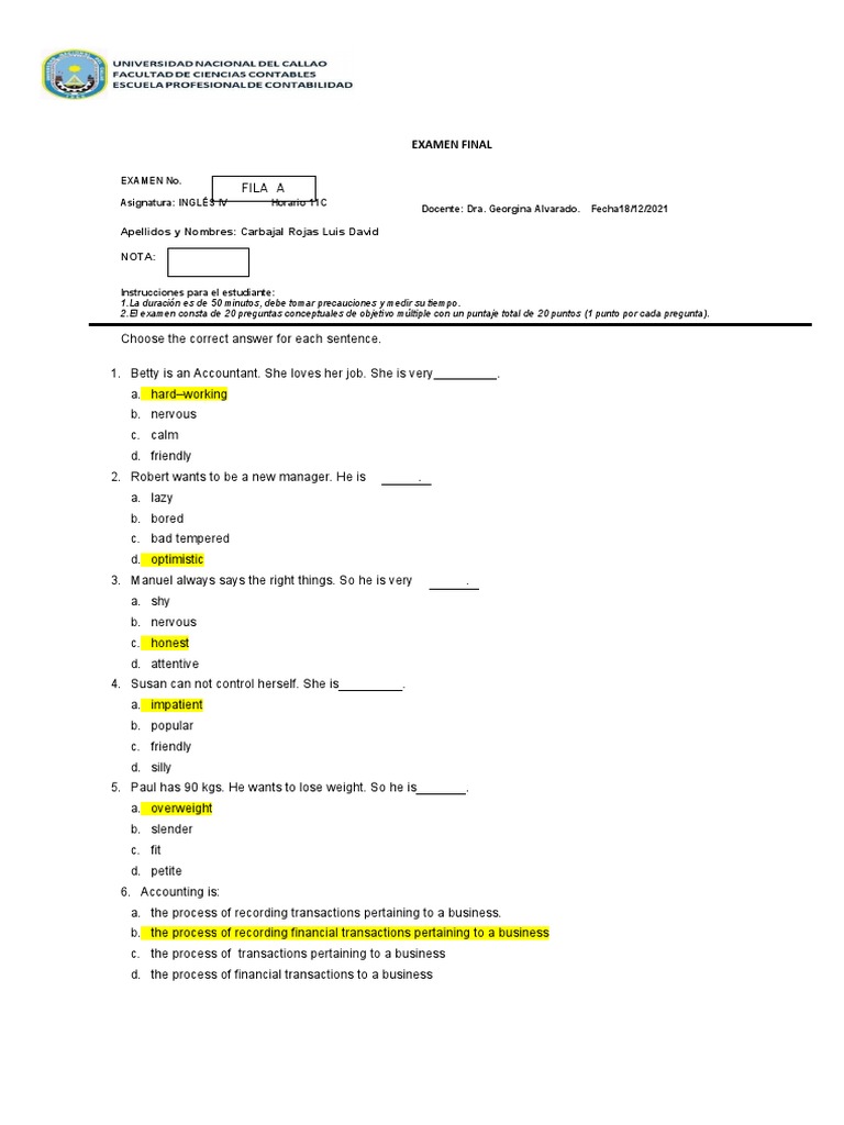 Final Exam for English IV - 2021 | PDF | Taxes | Income