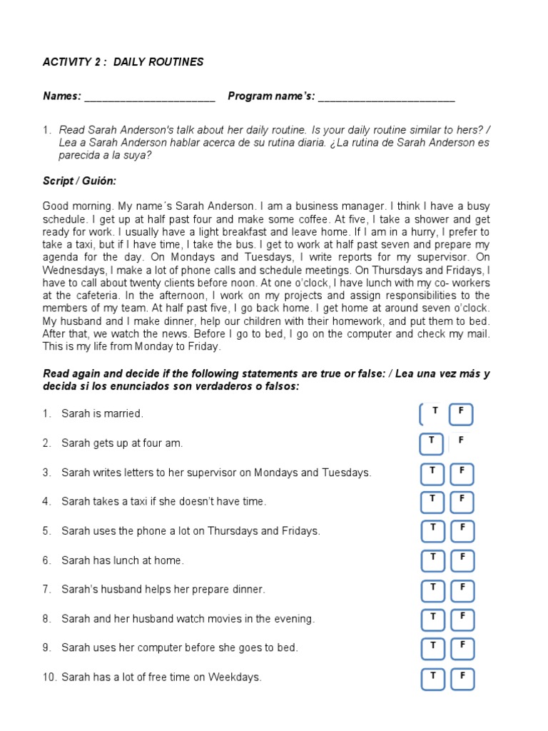 Activity 4 Daily Routines | PDF | Grammar | Linguistic Morphology