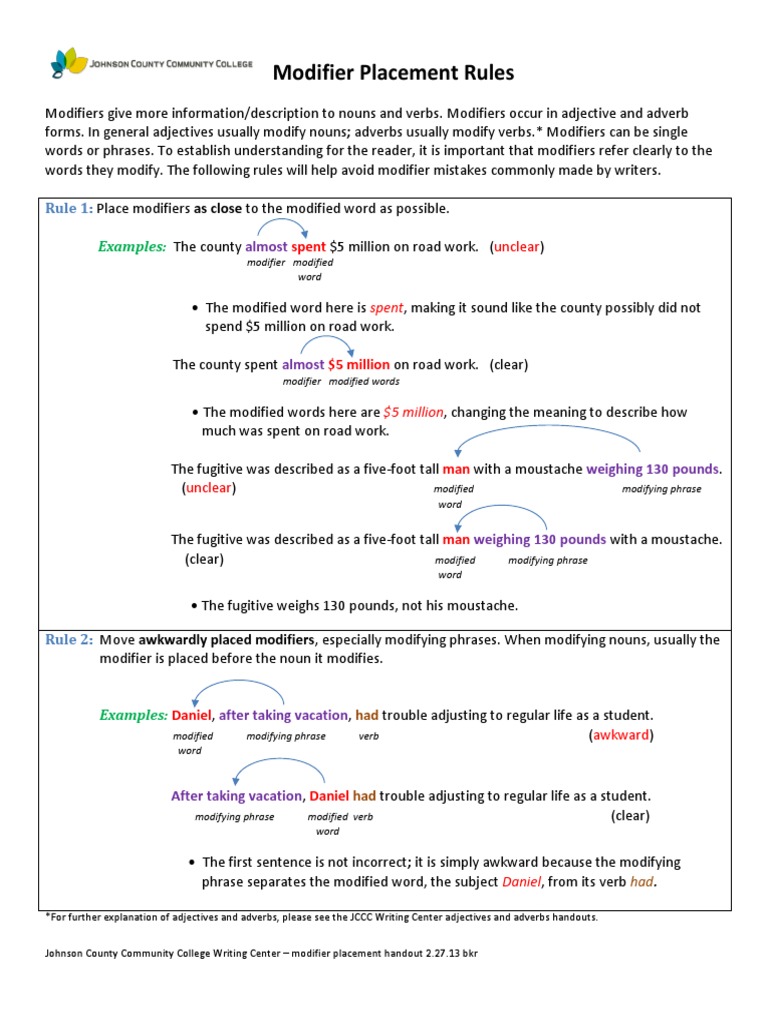 Modifier Placement Rules: Almost | PDF | Adverb | Verb