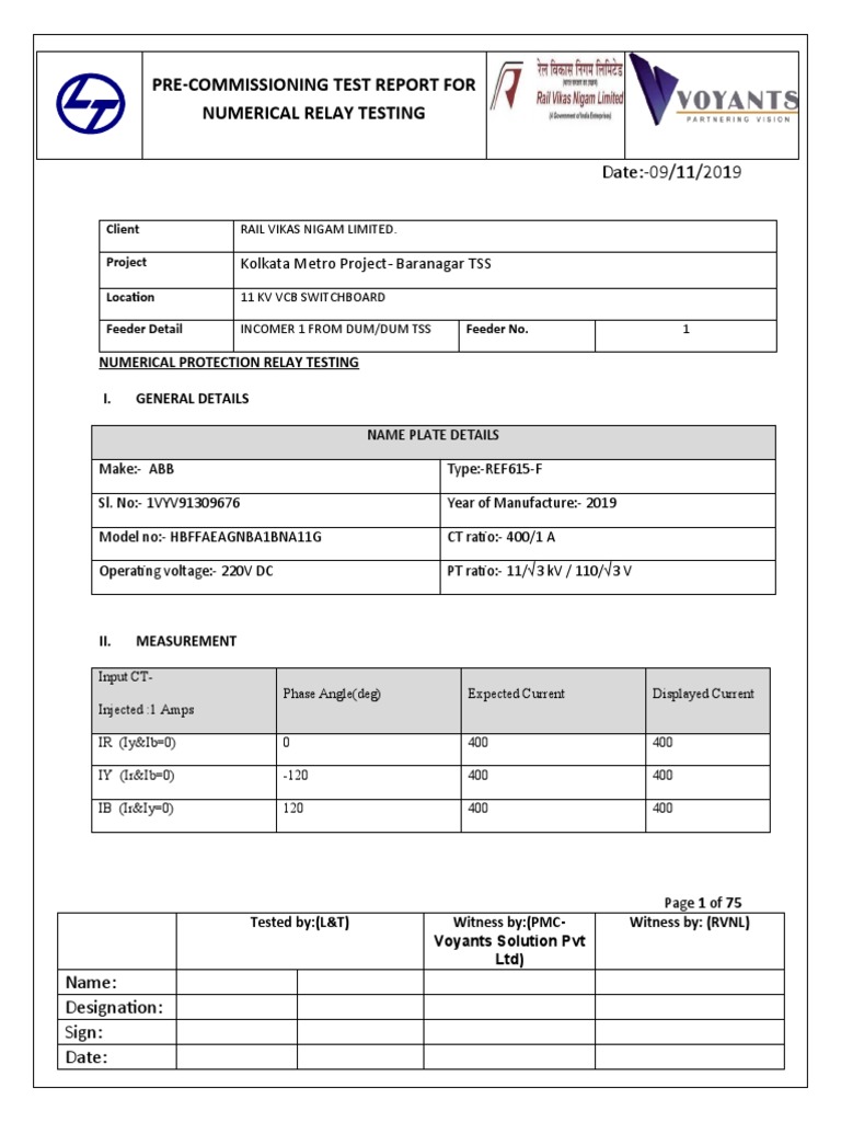 Baranagar-TSS Relay Test Report | PDF | Relay | Power (Physics)