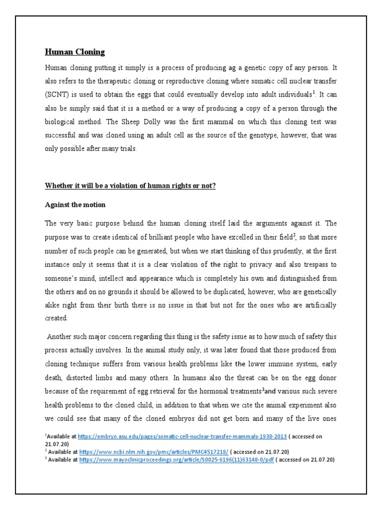 Human Cloning: Whether It Will Be A Violation of Human Rights or Not ...