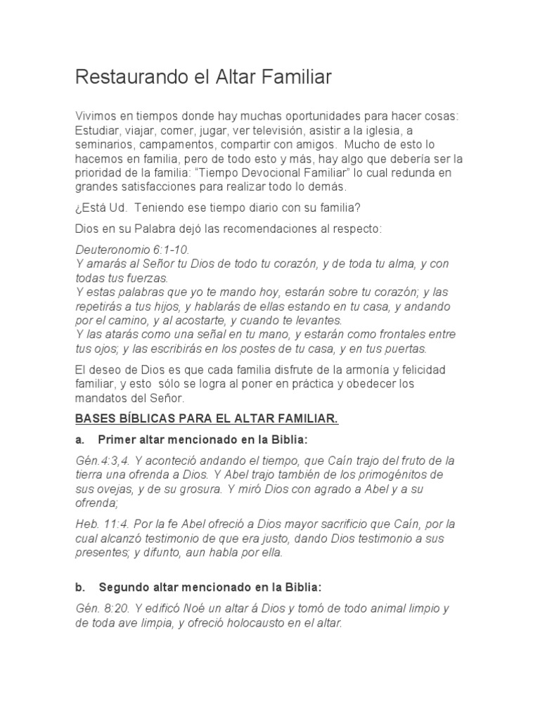 Restaurando El Altar Familiar | PDF | Dios | Oración Restaurando El Altar Familiar | PDF | Dios | Oración