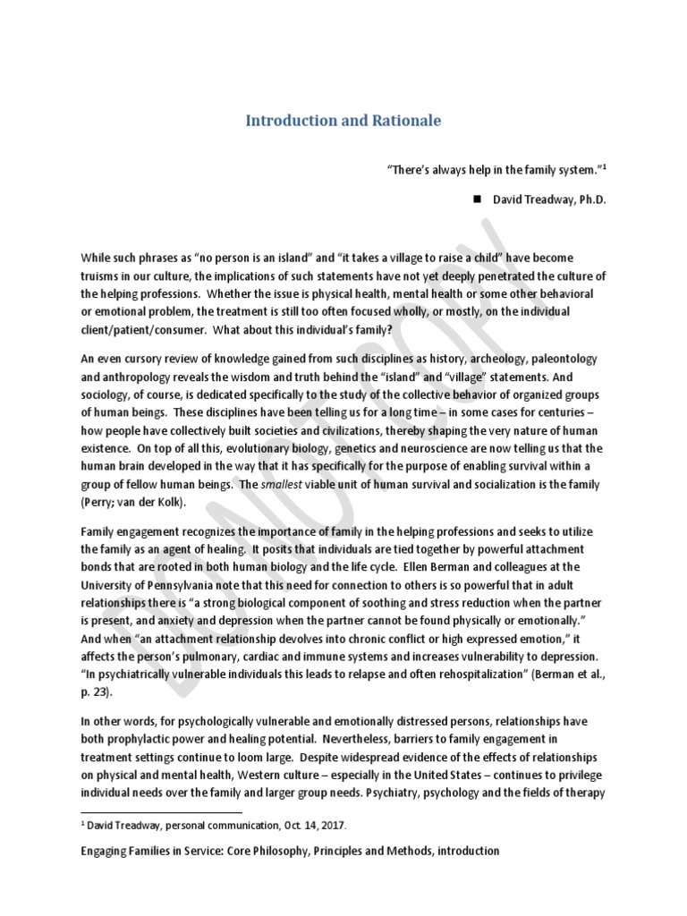 Introduction and Rationale: David Treadway, Personal Communication, Oct ...