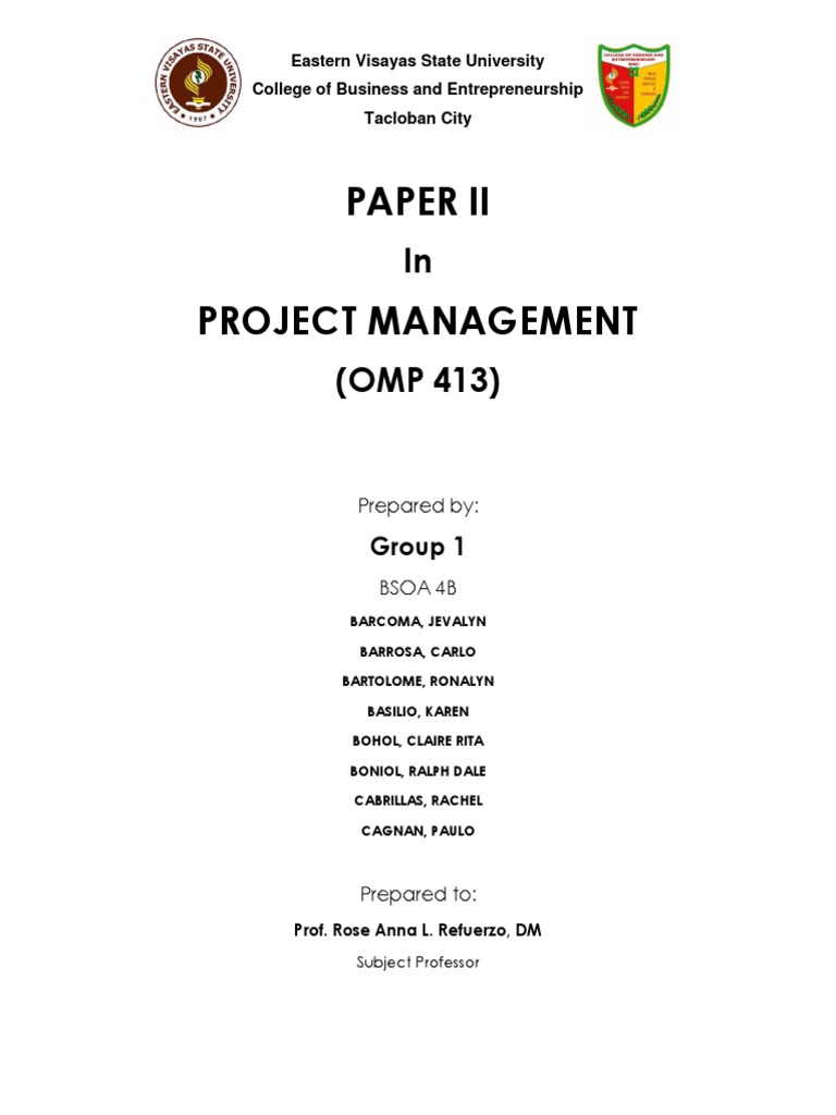 BSOA 4B Project Management Paper 2 Group 1 | PDF | San Miguel ...