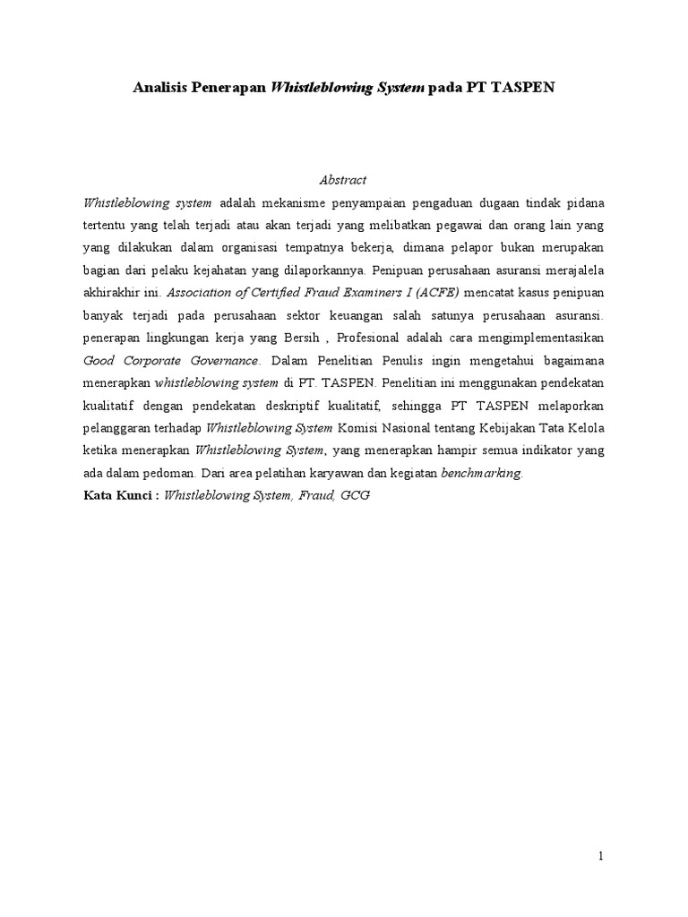 Artikel Whistleblowing Sytem | PDF | Pengelolaan Keuangan & Uang