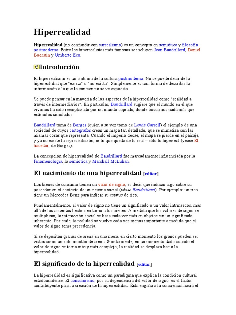 Hiperrealidad: Concepto y Ejemplos | PDF | Teorías filosóficas