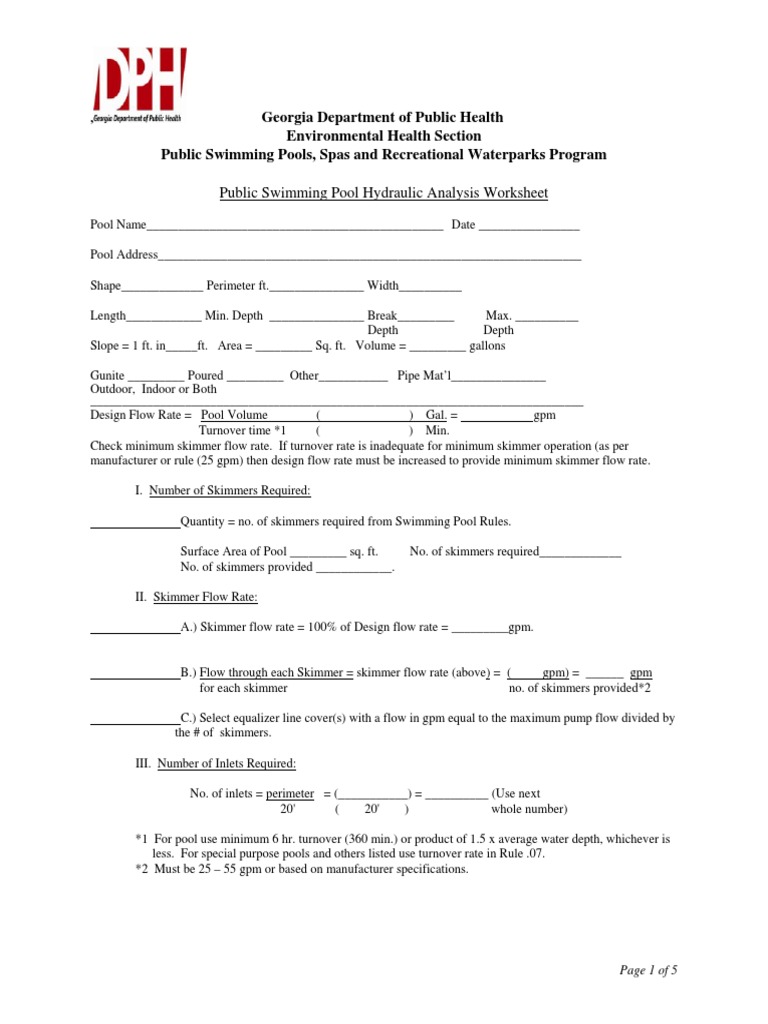 Env Health Pool Hydraulic Analysis Form | PDF | Pump | Flow Measurement