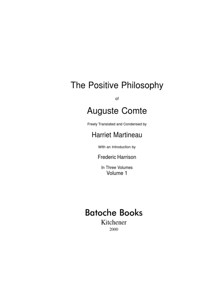 COMTE, Auguste. The Positive Philosophy, Vol. 1 | PDF