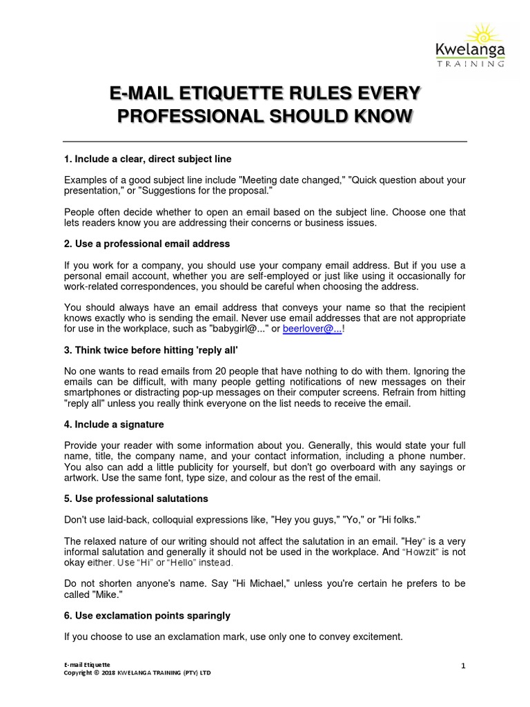15 Email Etiquette Rules Every Professional Should Know | PDF | Human ...