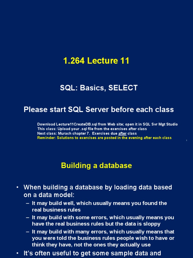 MIT1 264JF13 Lect 11 SQL | PDF | Sql | Databases