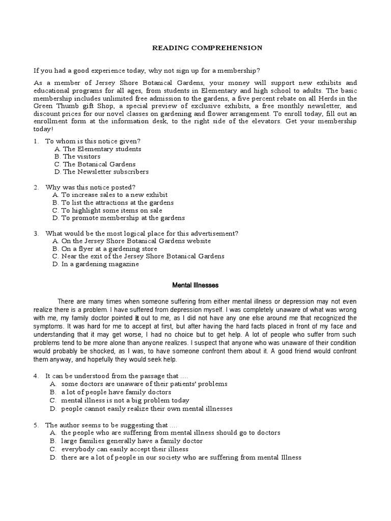 M6-Reading Comprehension Exercise | PDF | Common Cold | Clinical Medicine