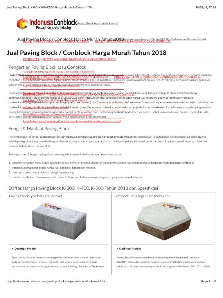 Jual Paving Block K300-K400-K500 Harga Murah & Garansi 1 THN | PDF