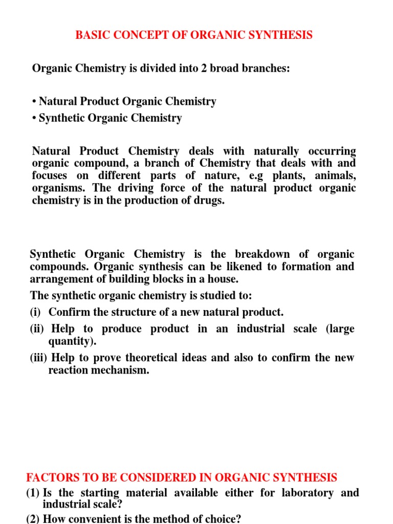 Overview of Organic Synthesis Concepts | PDF | Organic Chemistry ...