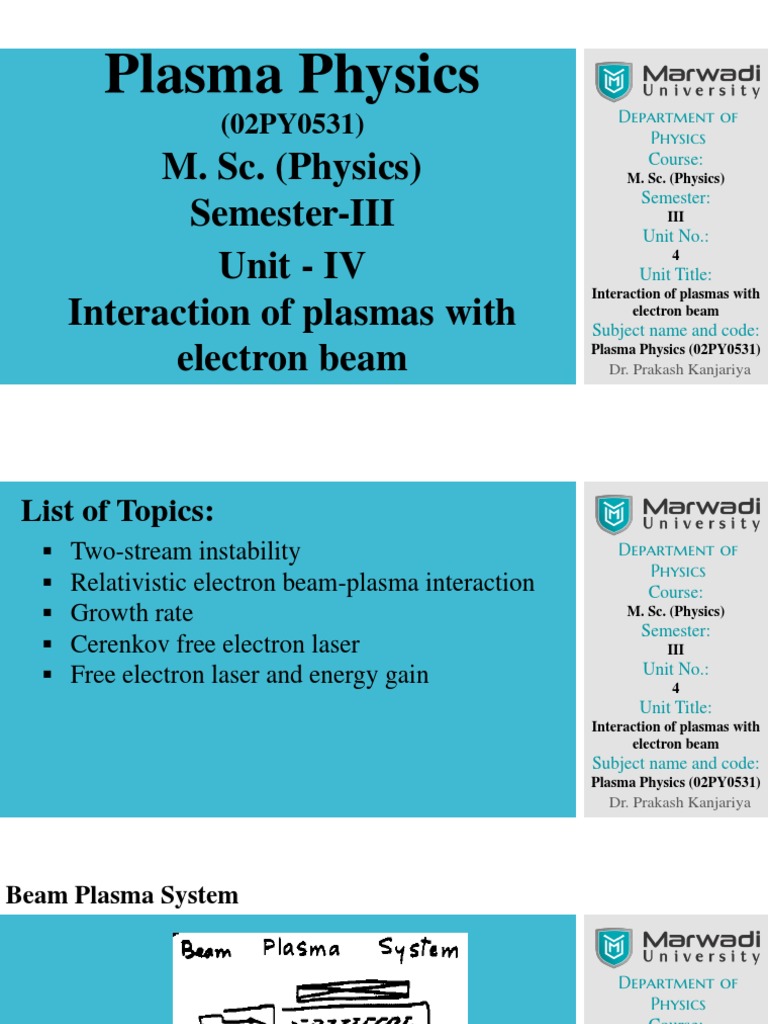 Plasma Physics: M. Sc. (Physics) Semester-III Unit - IV Interaction of ...
