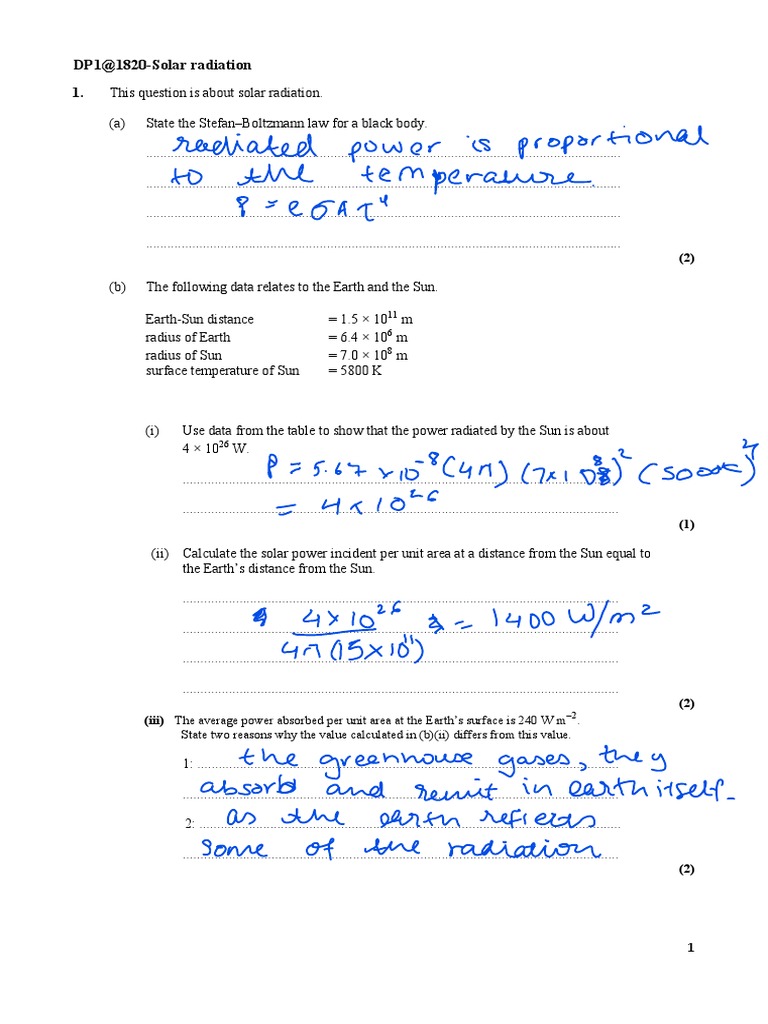 Solar radiation-WS | PDF | Classical Mechanics | Applied And Interdisciplinary Physics