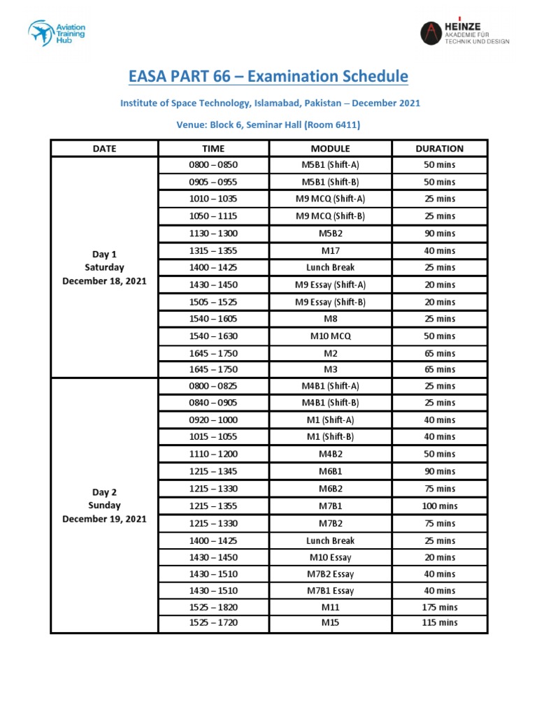 EASA Exam Schedule Islamabad-1 | PDF