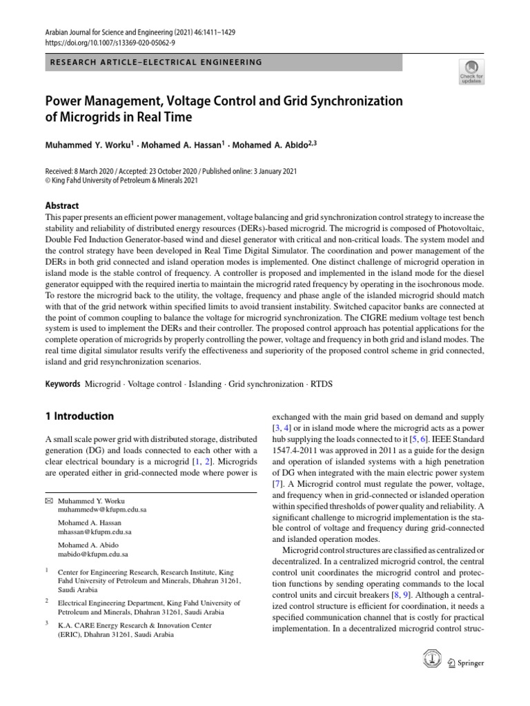 Power Management, Voltage Control and Grid Synchronization of ...