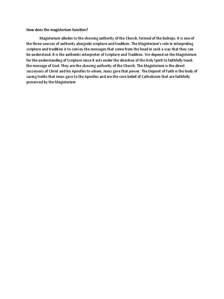 The Role and Authority of the Magisterium in Interpreting and Teaching ...