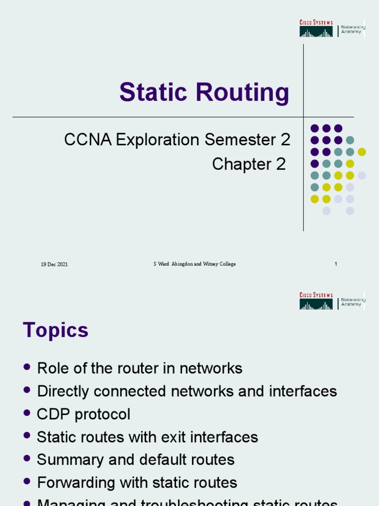 Static Routing: CCNA Exploration Semester 2 | PDF | Router (Computing ...