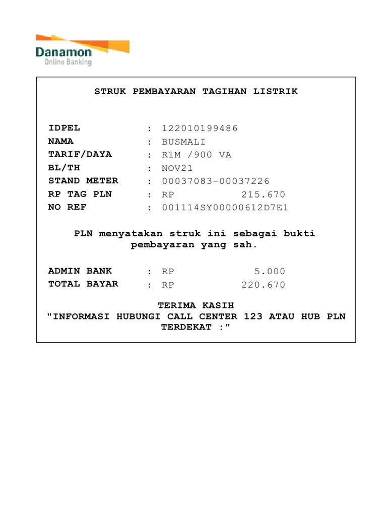 Struk Pembayaran Tagihan Listrik | PDF