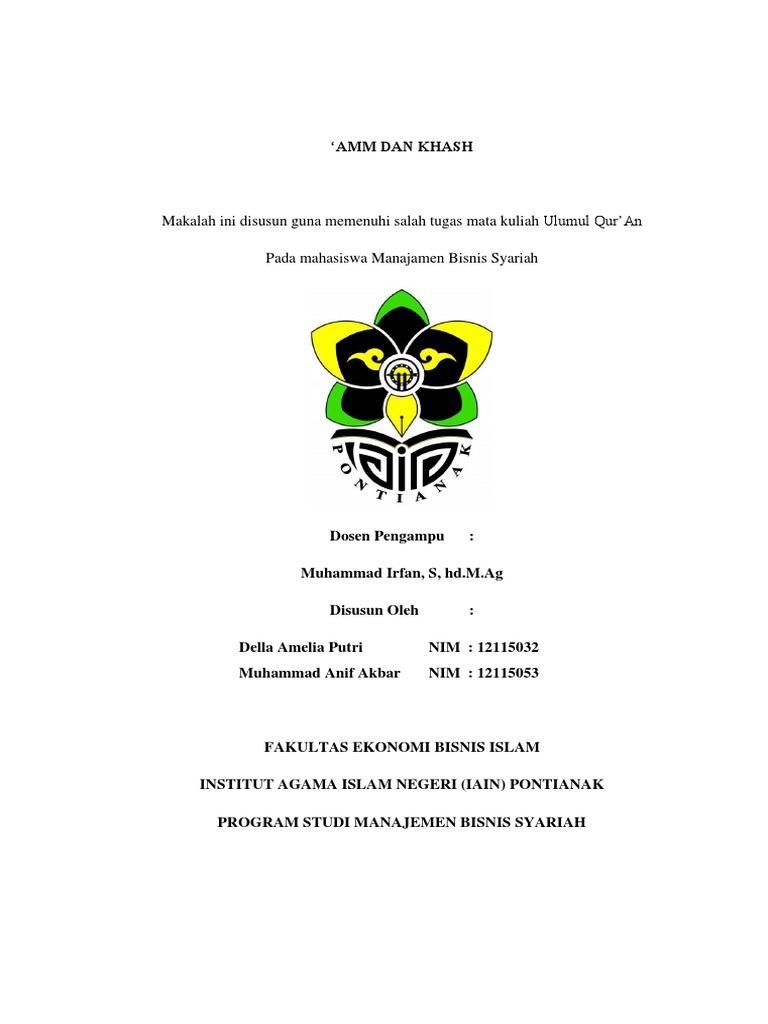 Pemahaman 'Amm dan Khash dalam Al-Qur'an | PDF | Seni & Disiplin Bahasa ...