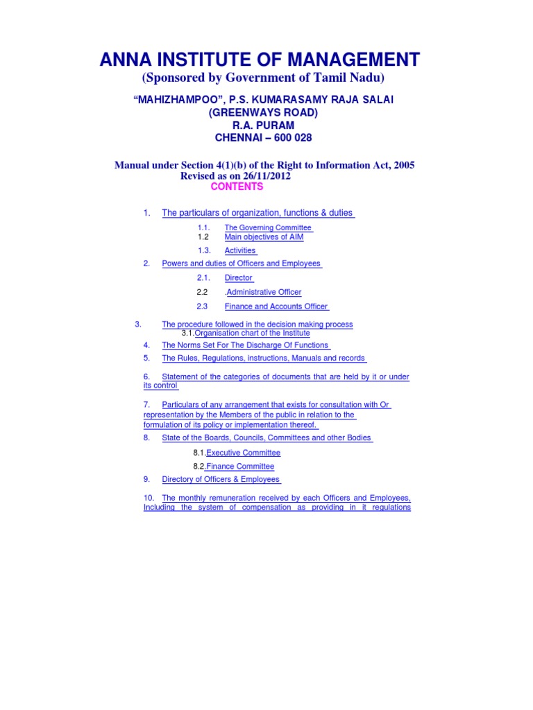 Anna Institute of Management: (Sponsored by Government of Tamil Nadu ...