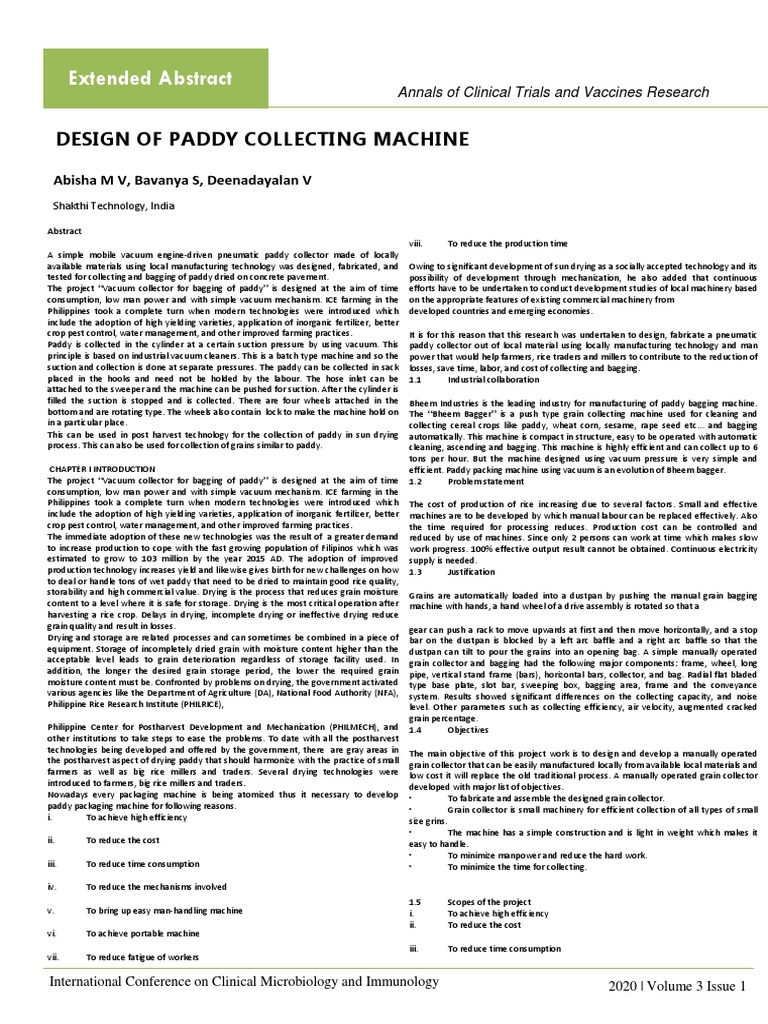 Design of Paddy Collecting Machine | PDF | Vacuum Cleaner | Rice