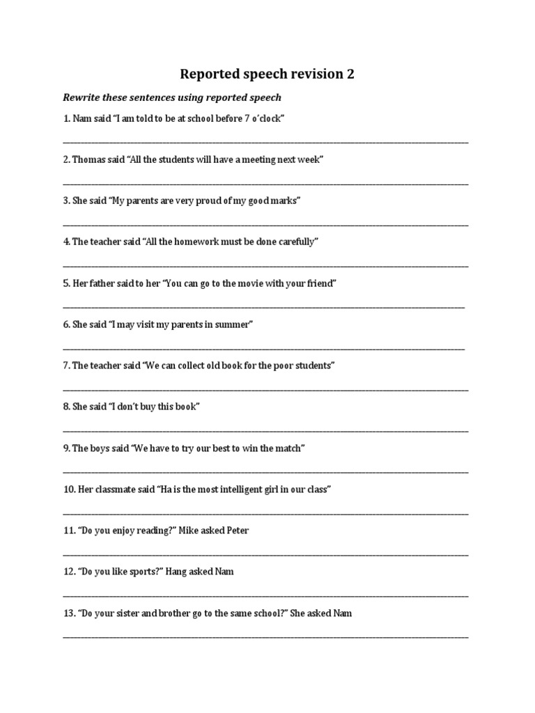 Reported Speech Revision 2 | PDF