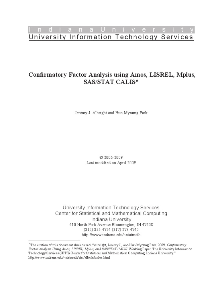 Confirmatory Factor Analysis Using Amos, LISREL, Mplus | Download Free PDF | Factor Analysis ...