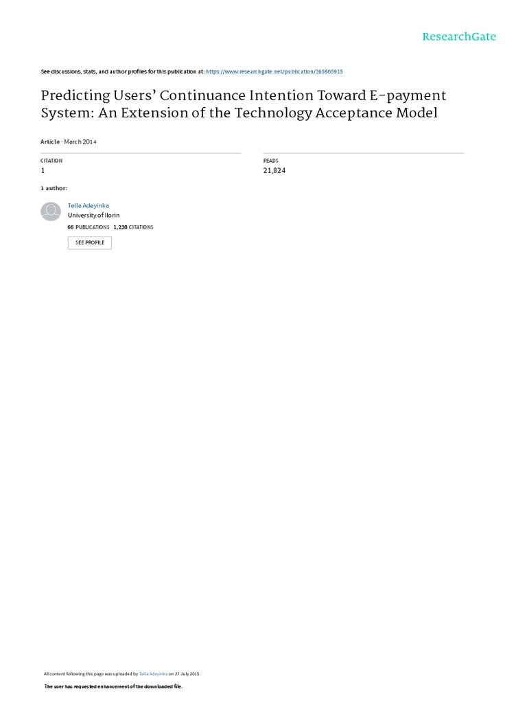 Tella Adeyinka Predicting Users' Continuance Intention Toward E-Payment System An Extension of ...