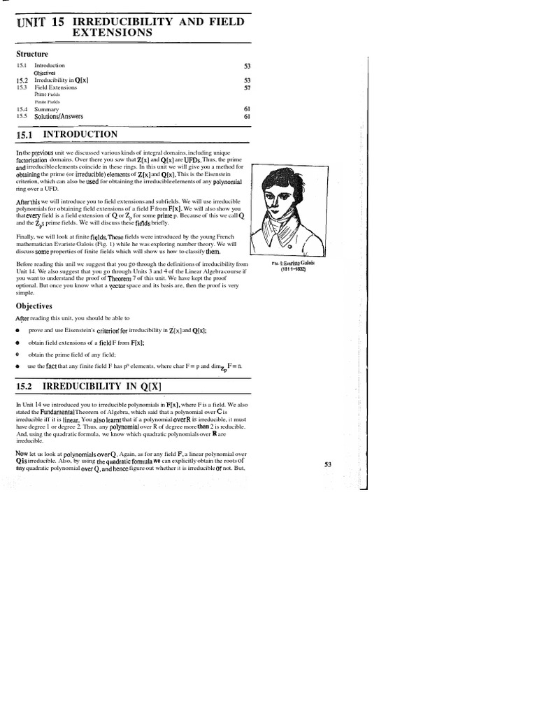 15 Irreducibility and Extensions: Unit Field | PDF | Field (Mathematics ...