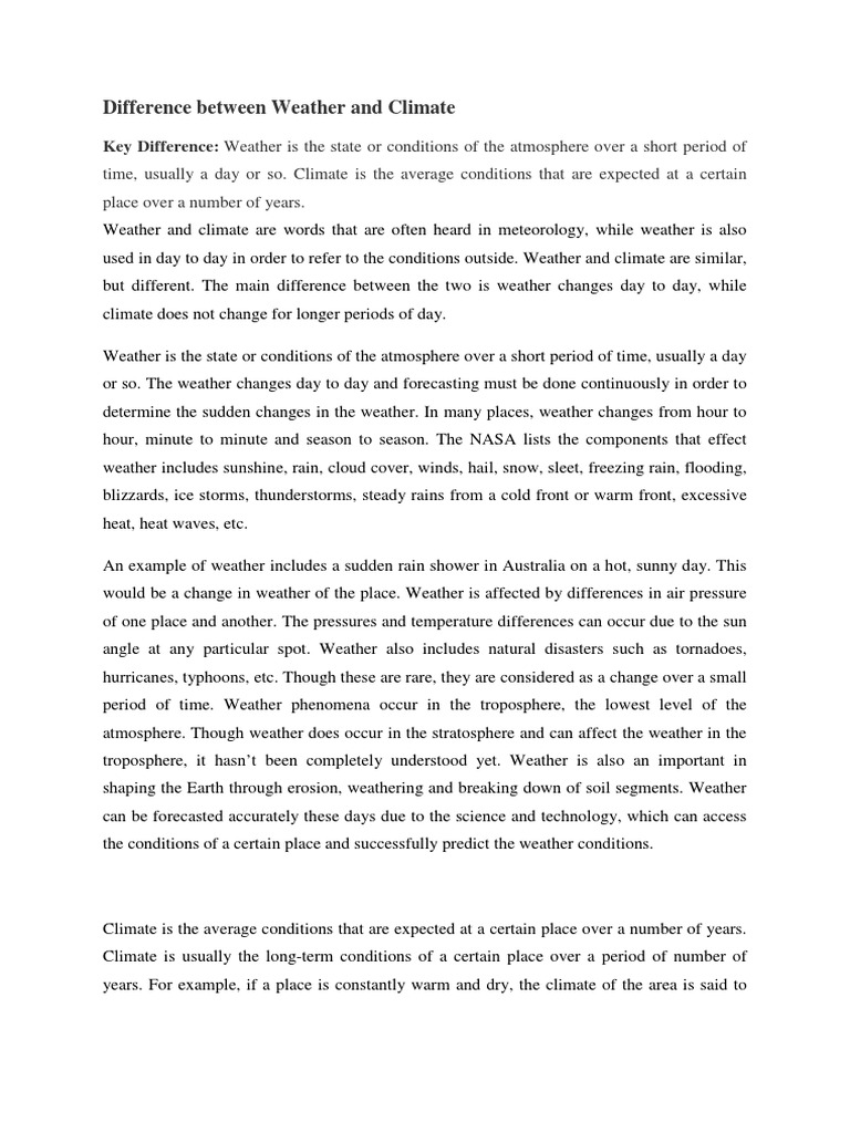 Difference Between Weather and Climate | PDF | Weather | Climate