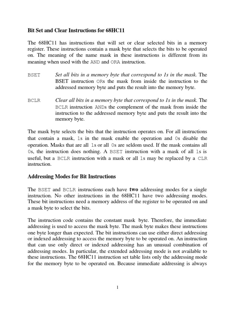 Bit Set and Clear For 68HC11 | PDF | Assembly Language | Byte