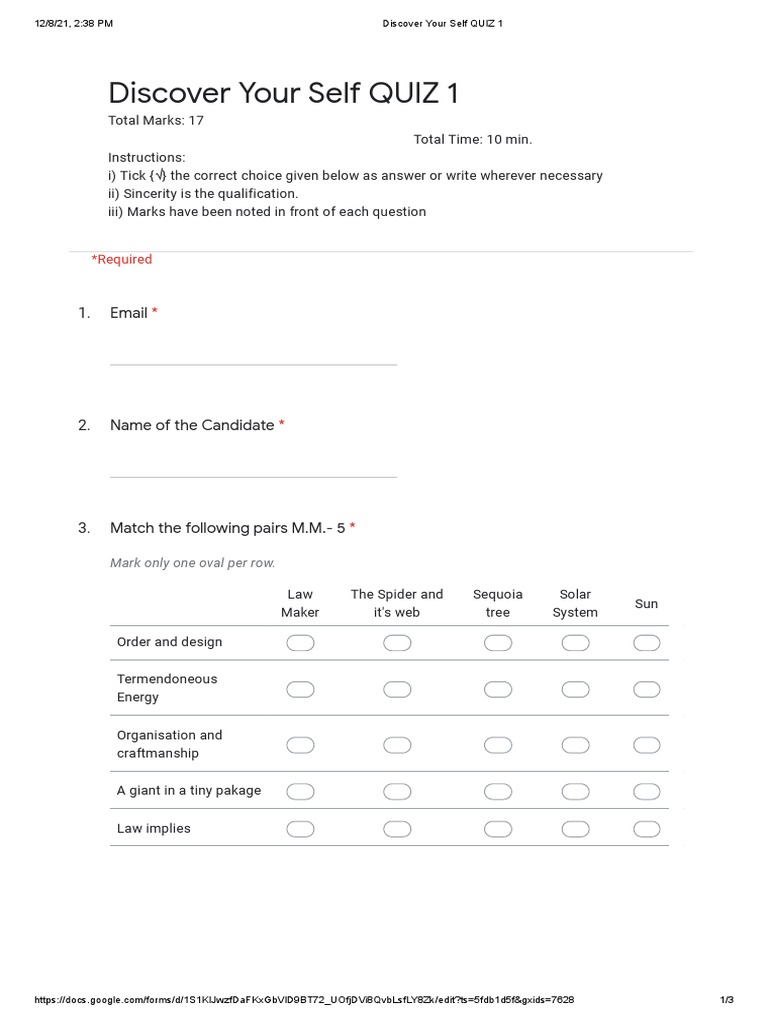 Discover Your Self Quiz Answers | PDF