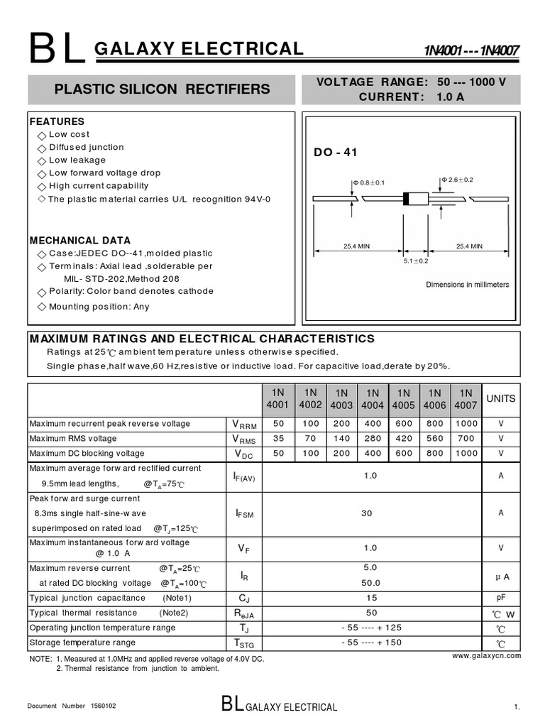 Galaxy Electrical: Plastic Silicon Rectifiers | PDF | Rectifier | Electrical Resistance And ...